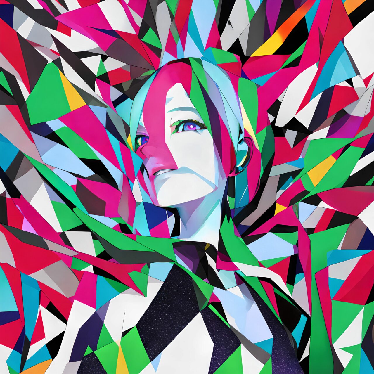 Vibrant Anime Girl with Geometric Patterns Wallpaper | Background FREE ...