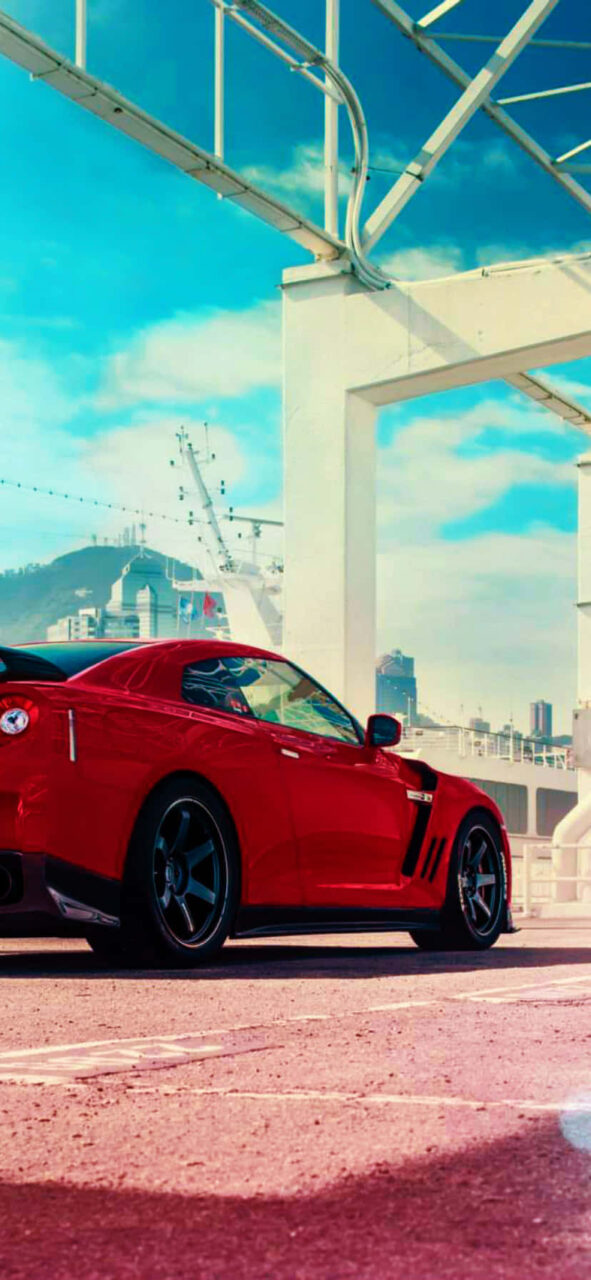 Red Nissan R35 GTR Anime Cityscape Blue Sky Wallpaper | Background FREE ...
