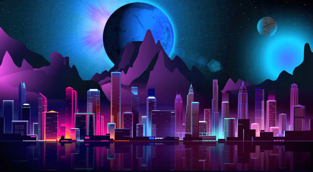 Cosmic Neon Cityscape Retro Wallpaper | Background FREE Download ...