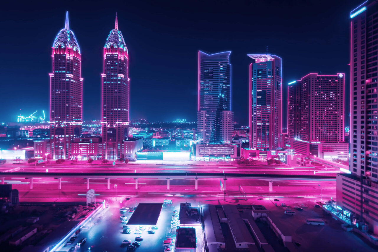 Neon Pink Cityscape Glow Retro Wallpaper | Background FREE Download ...