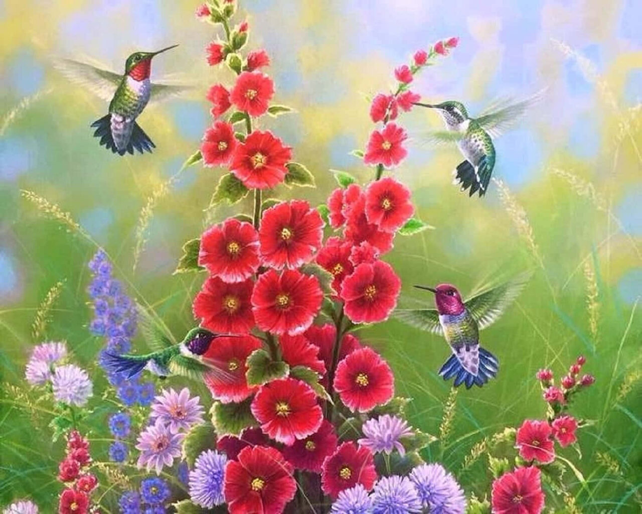 Vibrant Spring Blooms with Hummingbirds Wallpaper | Background FREE ...