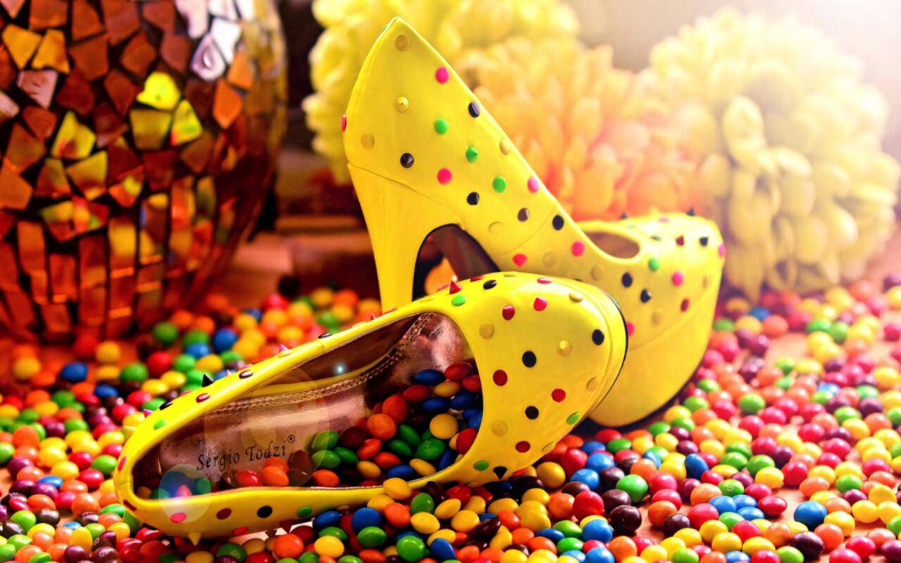 Vibrant Yellow Candy Dot High Heels Fashion Wallpaper | Background FREE ...