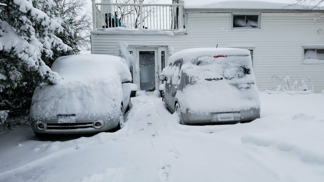 Snow-covered Vehicles, Home, and Path Wallpaper | Background FREE ...