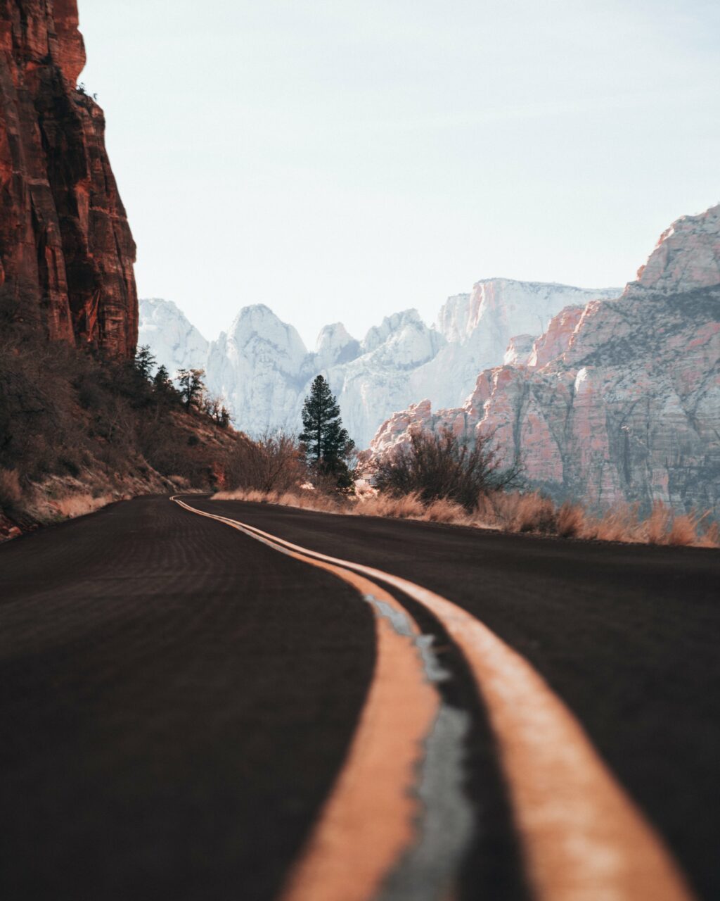 Serene Mountain Road Red Rock Cliffs Natural Wallpaper | Background ...
