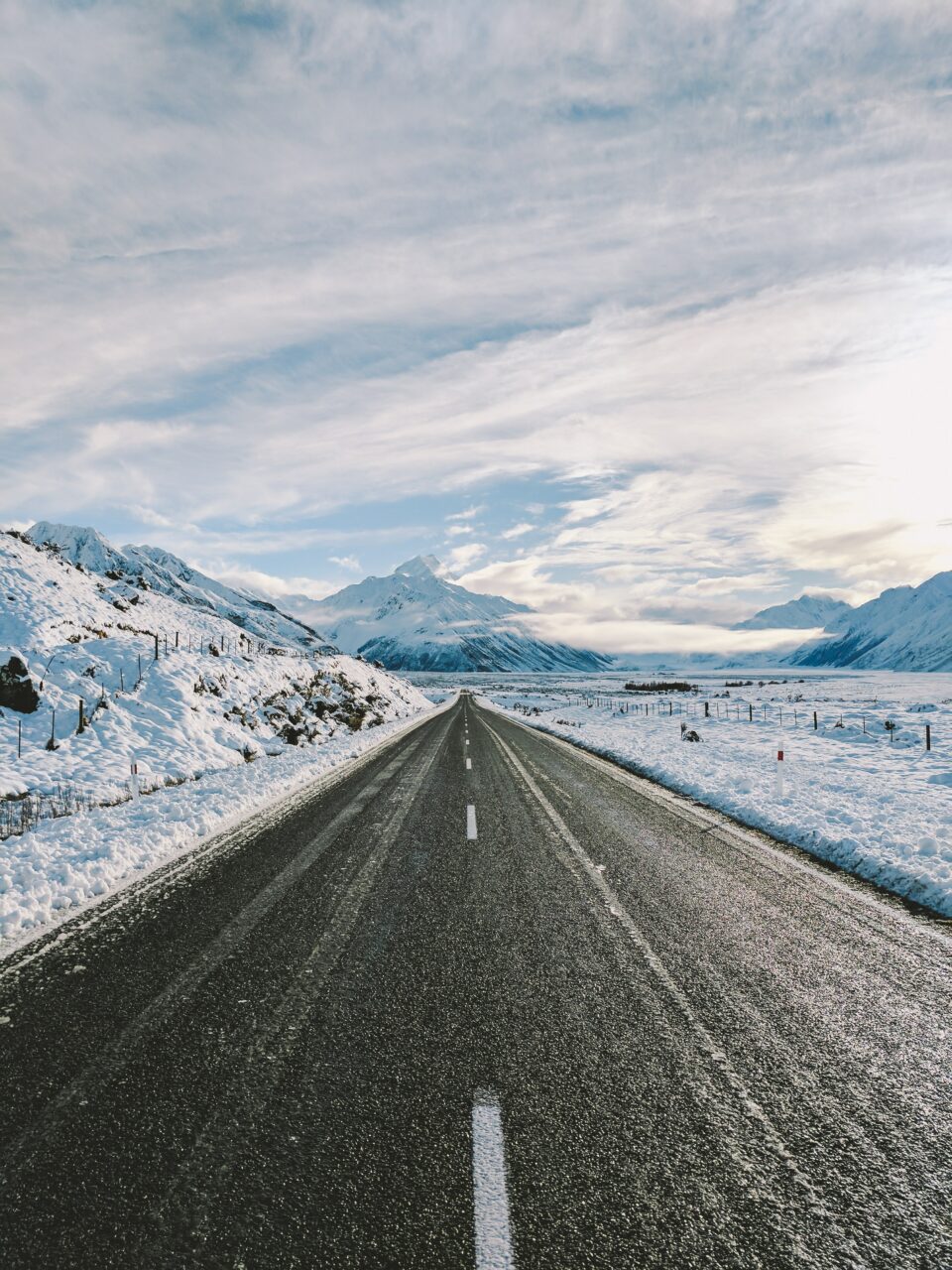 Winter Road Through Snowy Mountains Landscape Wallpaper | Background ...